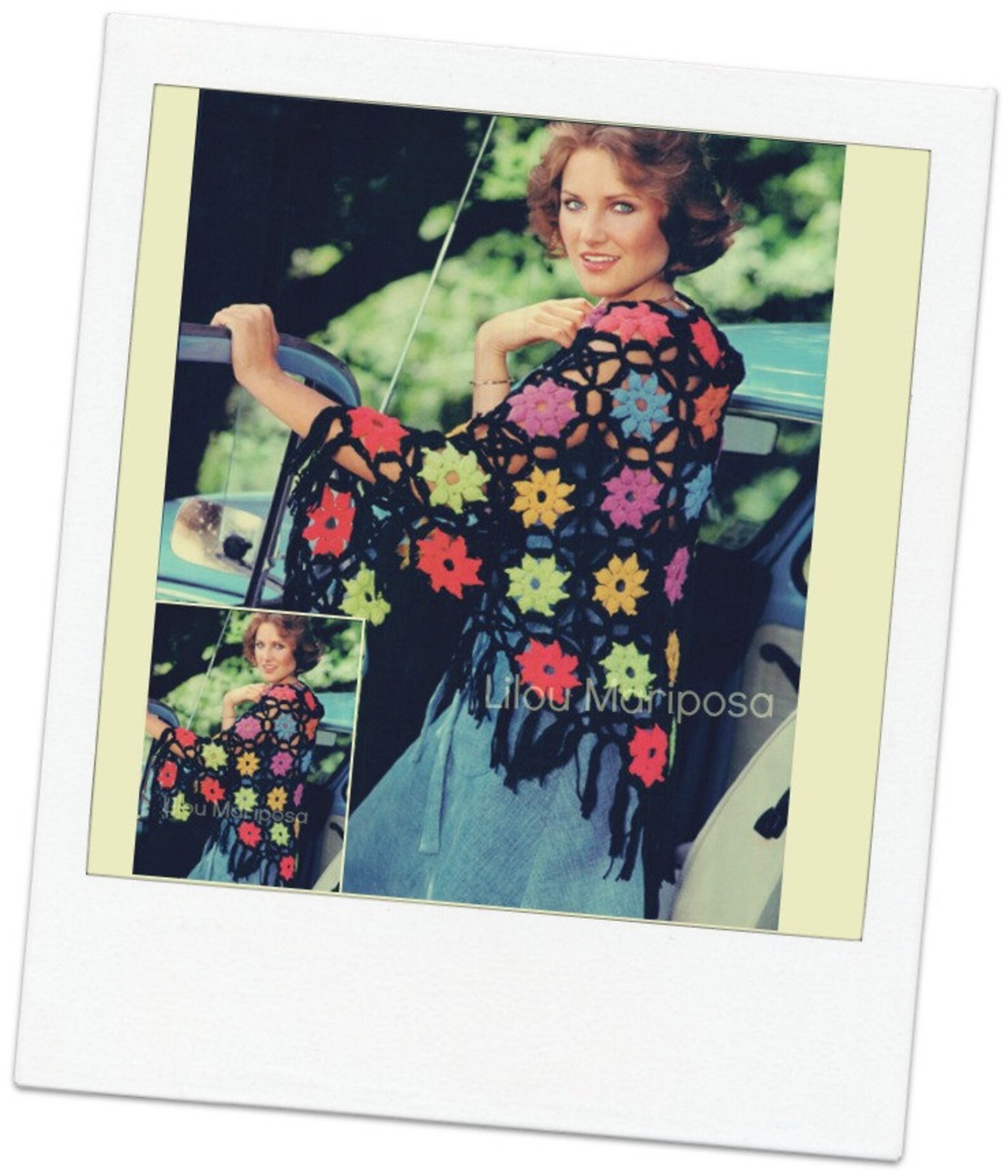 Crochet Pattern Vintage 70s CROCHET SHAWL PATTERN Flower Motifs Shawl ...