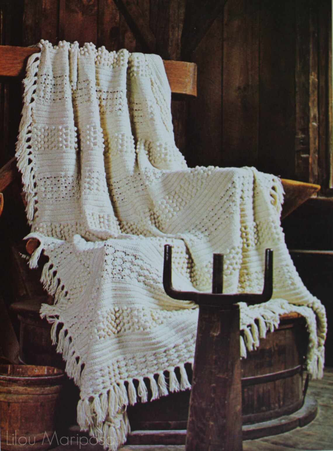 Vintage Crochet Pattern-70's Fringed Crochet Afghan Blanket Bed ...