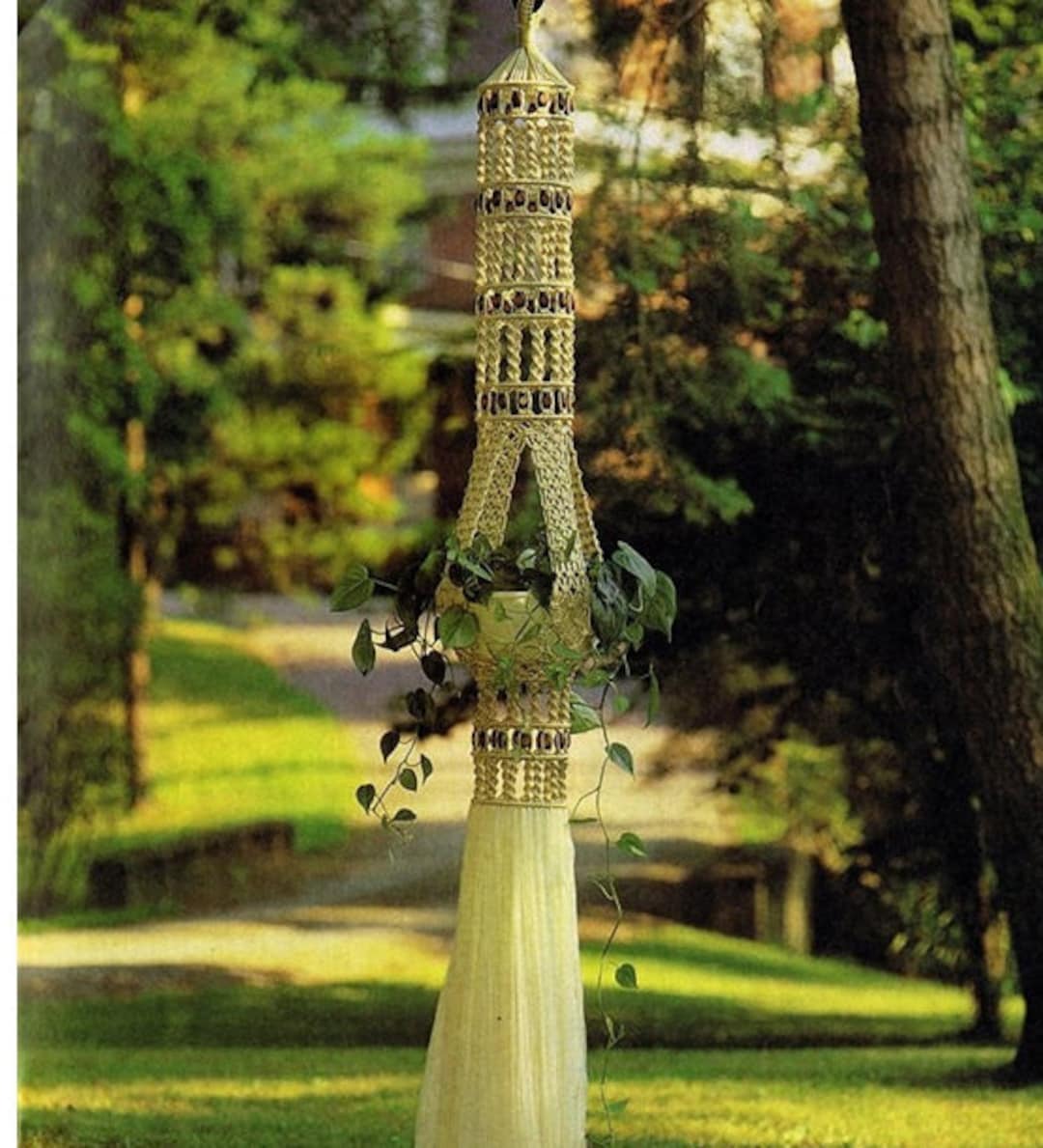 MACRAME PATTERN Vintage 70s Vintage Handmade Wedding Macrame Plant ...