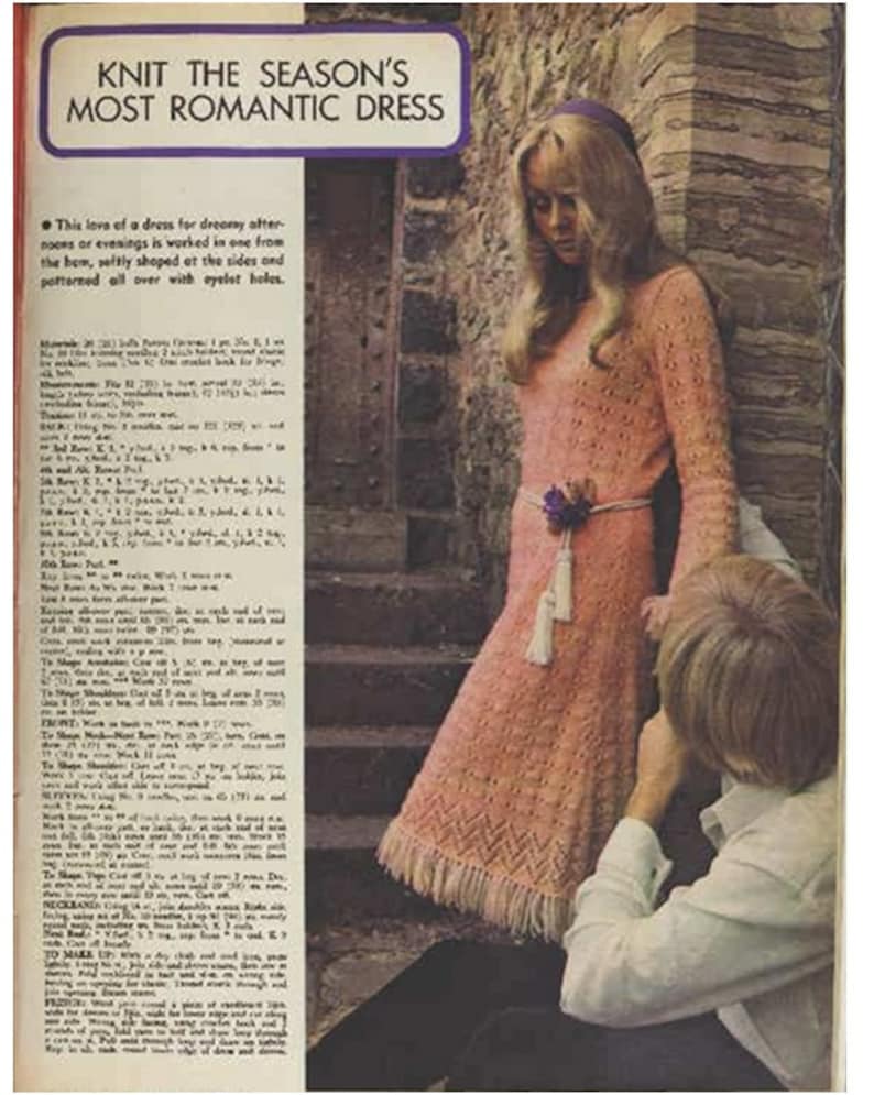 Knitting Dress Pattern Vintage 70s knitted Boho Dress - Etsy