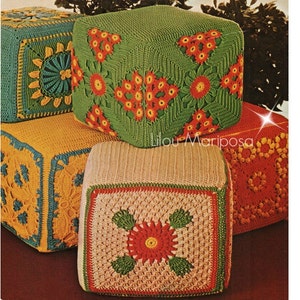 Crochet Ottoman Pattern Cushion Pattern Vintage 70s Crochet Hassocks ...