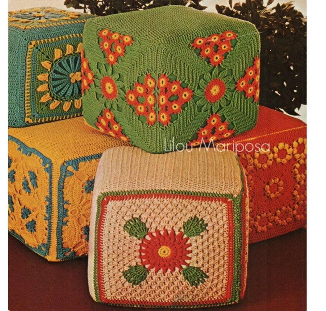 Crochet Ottoman Pattern Cushion Pattern Vintage 70s Crochet Hassocks ...
