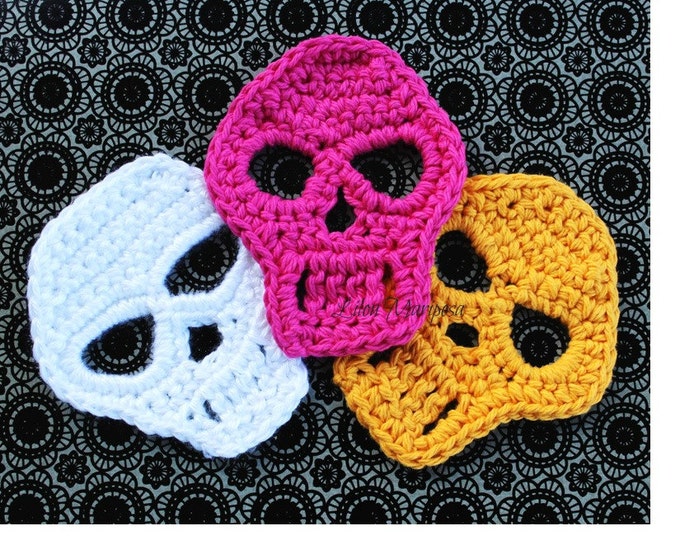 Crochet Skull Pattern Skull Applique Pattern Motif Crochet Sugar Skull ...