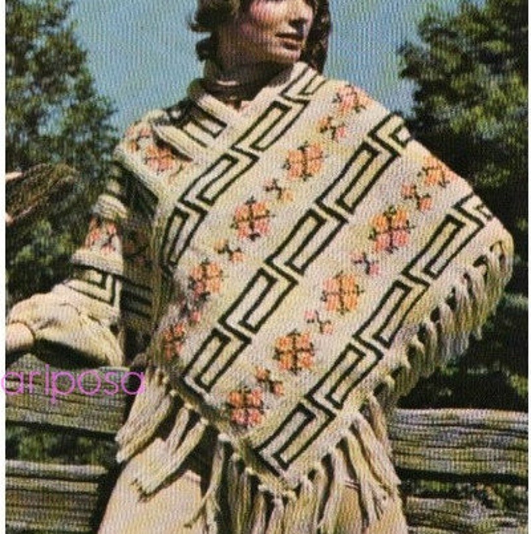 PONCHO Pattern Vintage 70s Aztec Poncho Pattern Bag Pattern Shawl ...