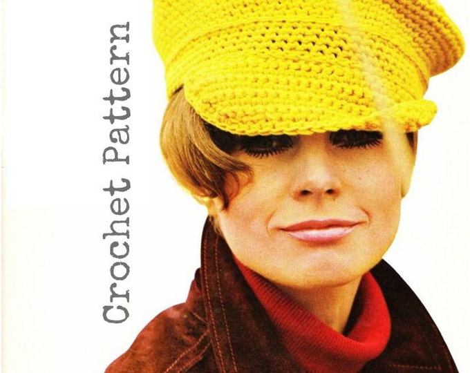 CROCHET HAT PATTERN Vintage 60s Crochet Captain Hat Pattern Instant ...
