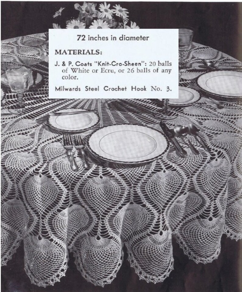 Crochet TABLECLOTH Pattern Vintage 70s Crochet Pineapple Round - Etsy
