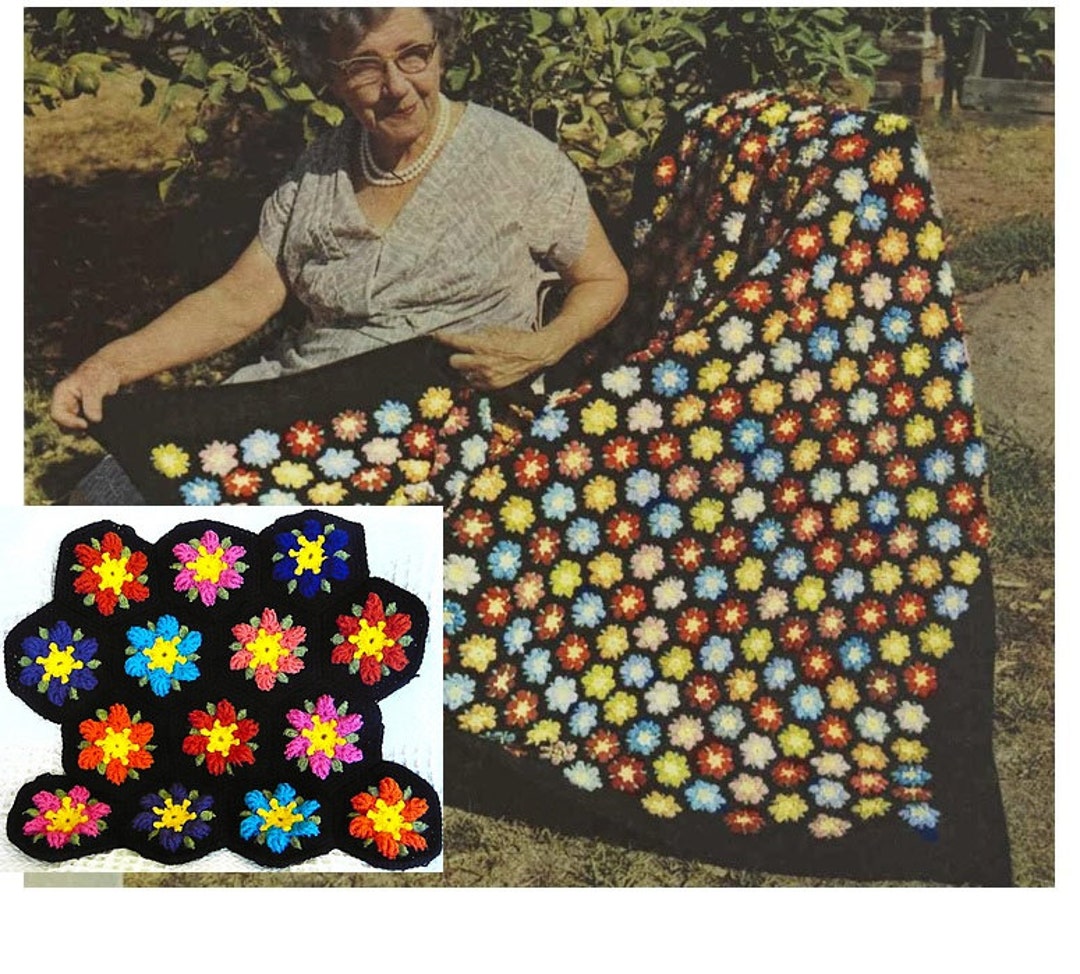 Crochet BLANKET Pattern Vintage 70s Crochet Granny Afghan Pattern ...