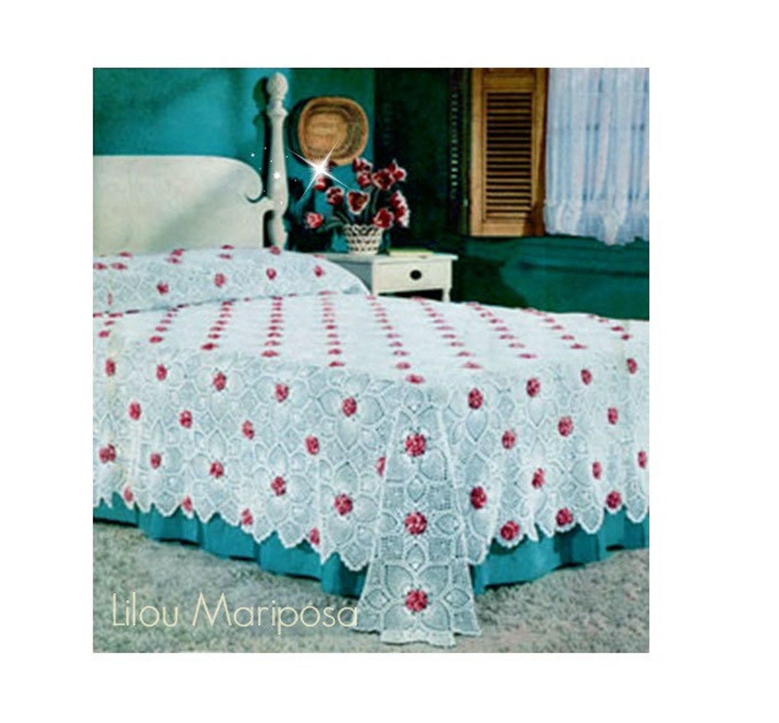 Crochet BEDSPREAD Pattern Vintage 70s Roses and Pineapple - Etsy