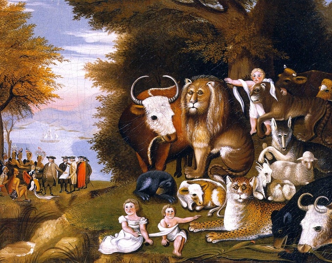 Peaceable Kingdom by Edward Hicks, 8x11, Giclee Canvas Print, Flat Print, Not Framed or ...