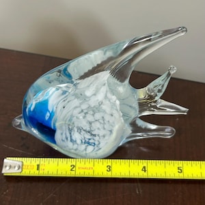 Vintage Blue and White Glass Fish Figurine - Etsy