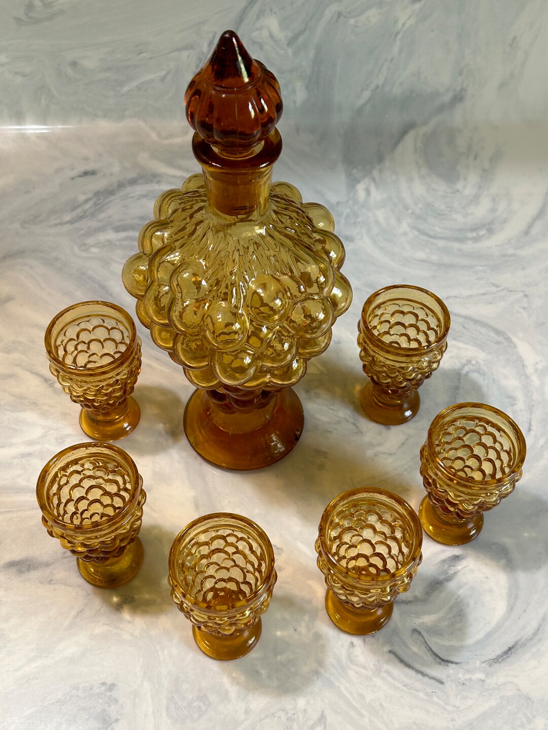Vintage Amber Glass Decanter and 6 Shot Glasses - Etsy