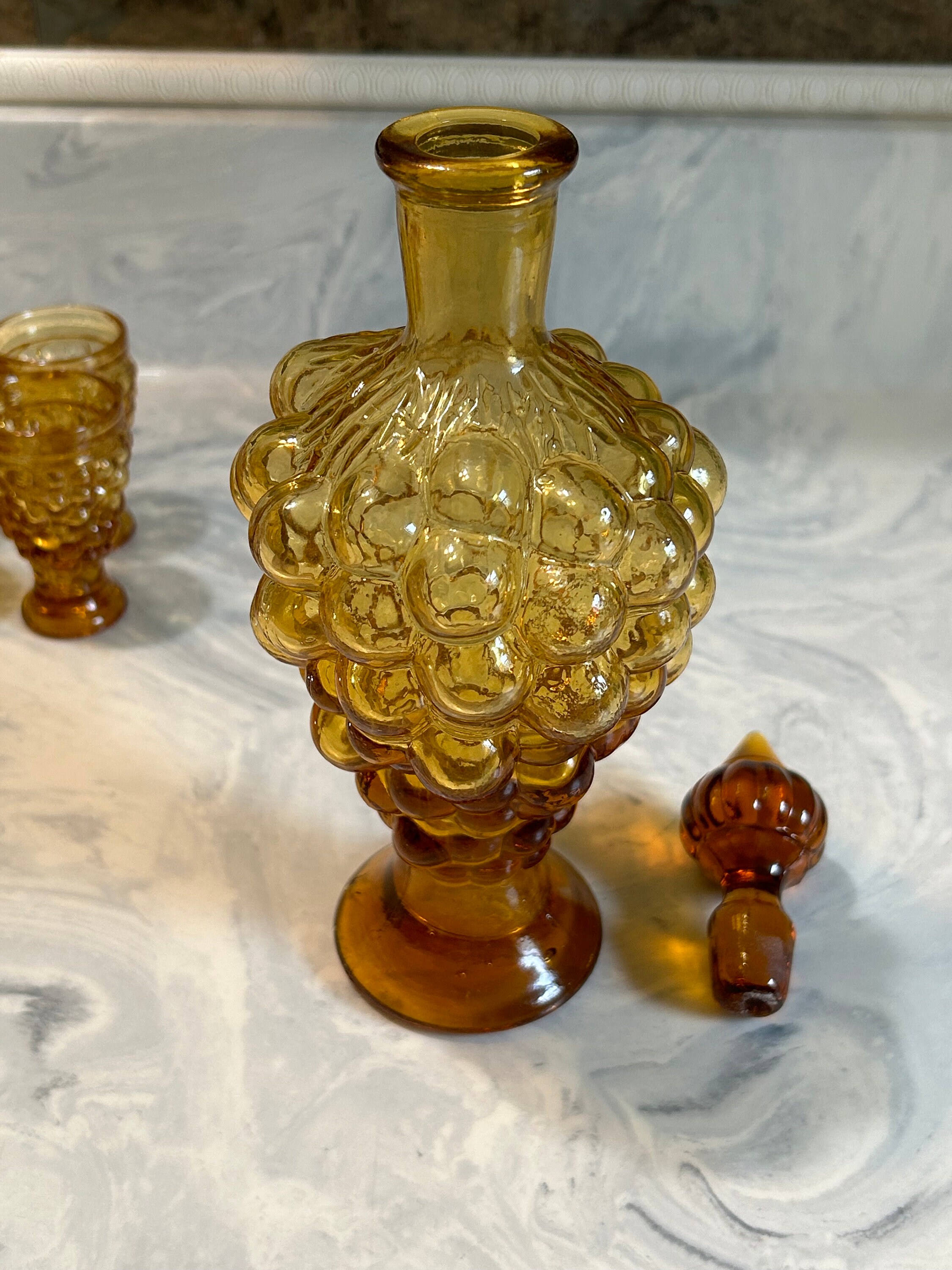 Vintage Amber Glass Decanter and 6 Shot Glasses - Etsy