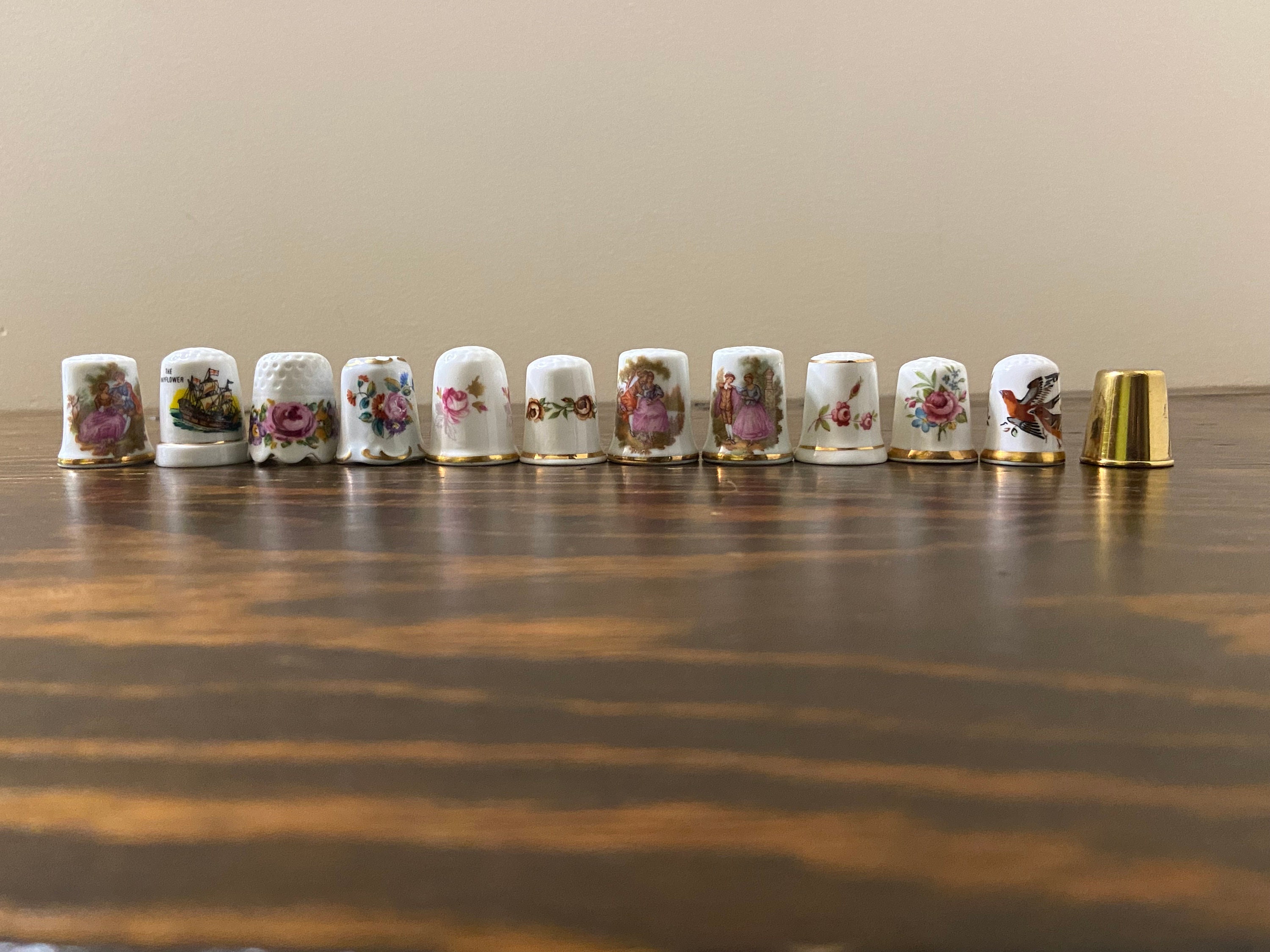 Vintage Porcelain and Solid Brass Collectable Thimbles- Set of 12 ...