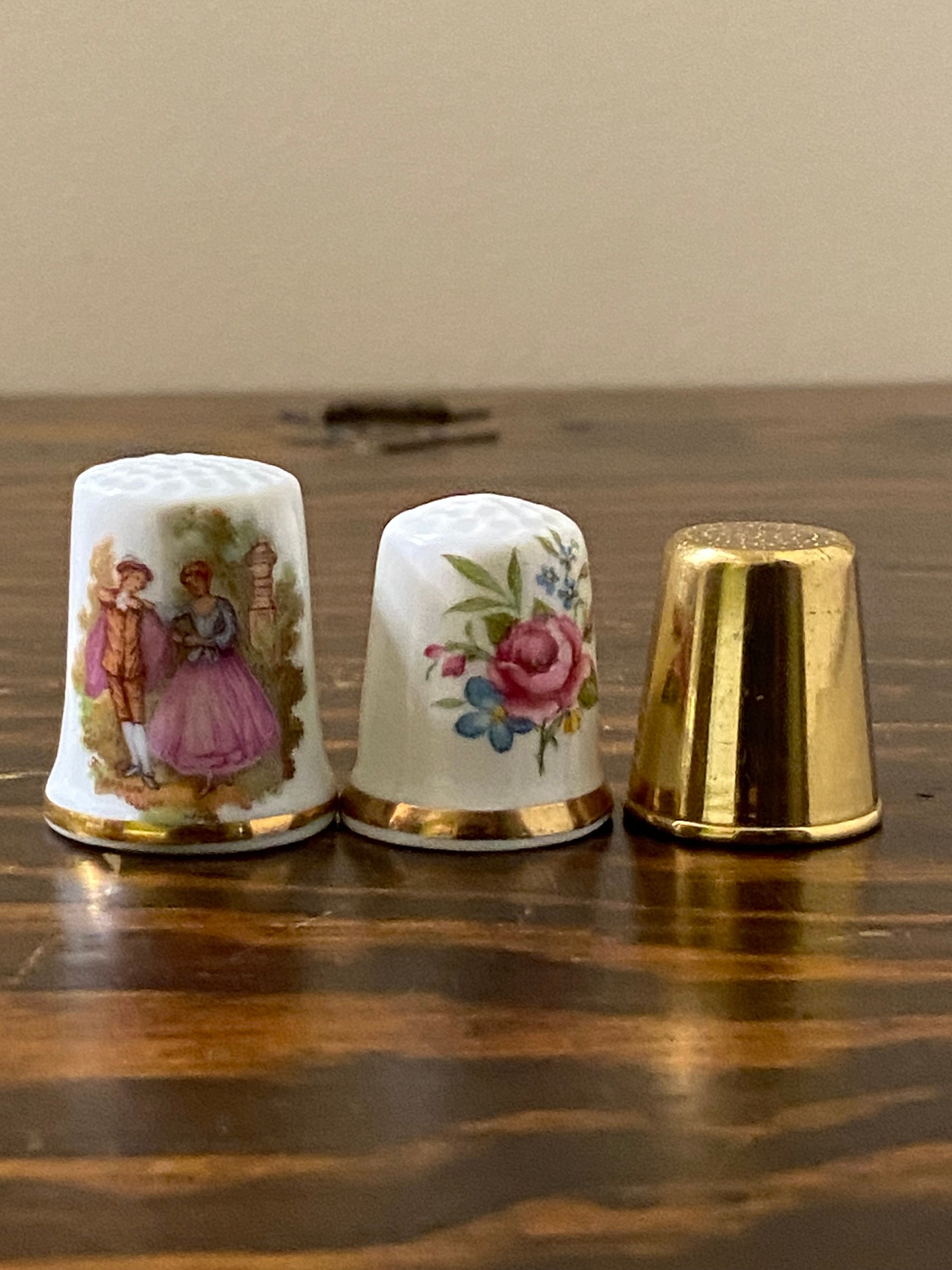 Vintage Porcelain and Solid Brass Collectable Thimbles- Set of 12 ...