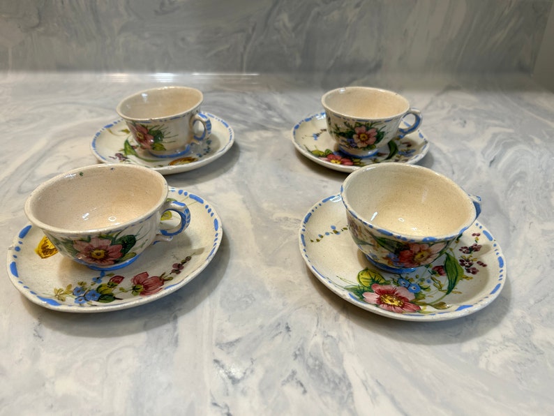 Vintage Made in Italy Hand Made Set of 4 Tea Cups - Etsy