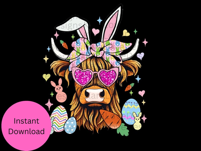 Easter Highland Cow Clipart, Easter Bunny Png, Easter Watercolor Baby ...