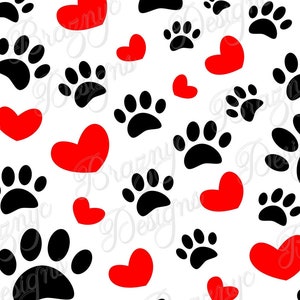 Dog Paw Prints and Red Hearts Pattern - SVG EPS PNG Design for Home ...