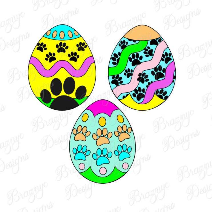 Easter Egg Dog Paw Print Bundle - Printable Cartoon Style Dog Paw ...