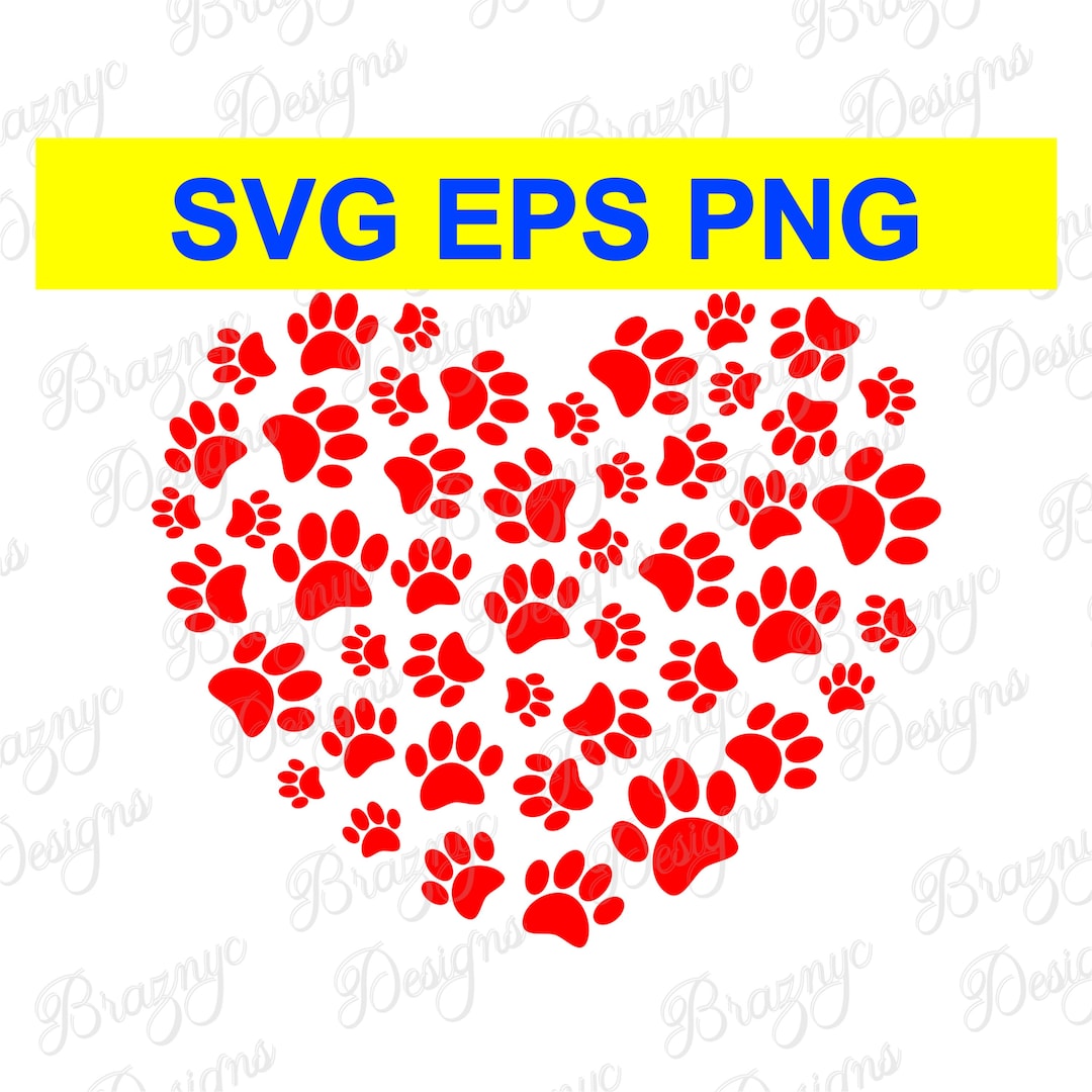 Heart Shaped Dog Paw Print Pattern - for Shirts, Mugs, Stickers and ...