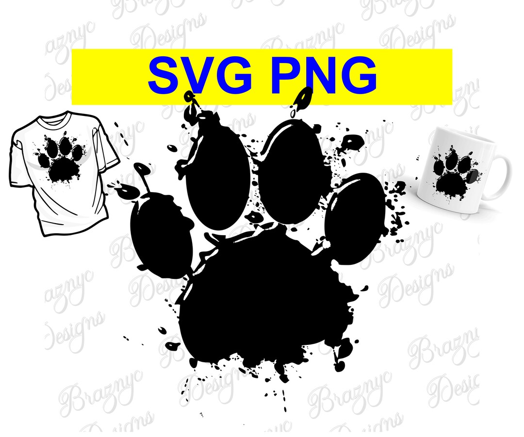 Shiny Ink Splatter Dog Paw Print - Vector Dog Paw Drawing for T Shirts ...