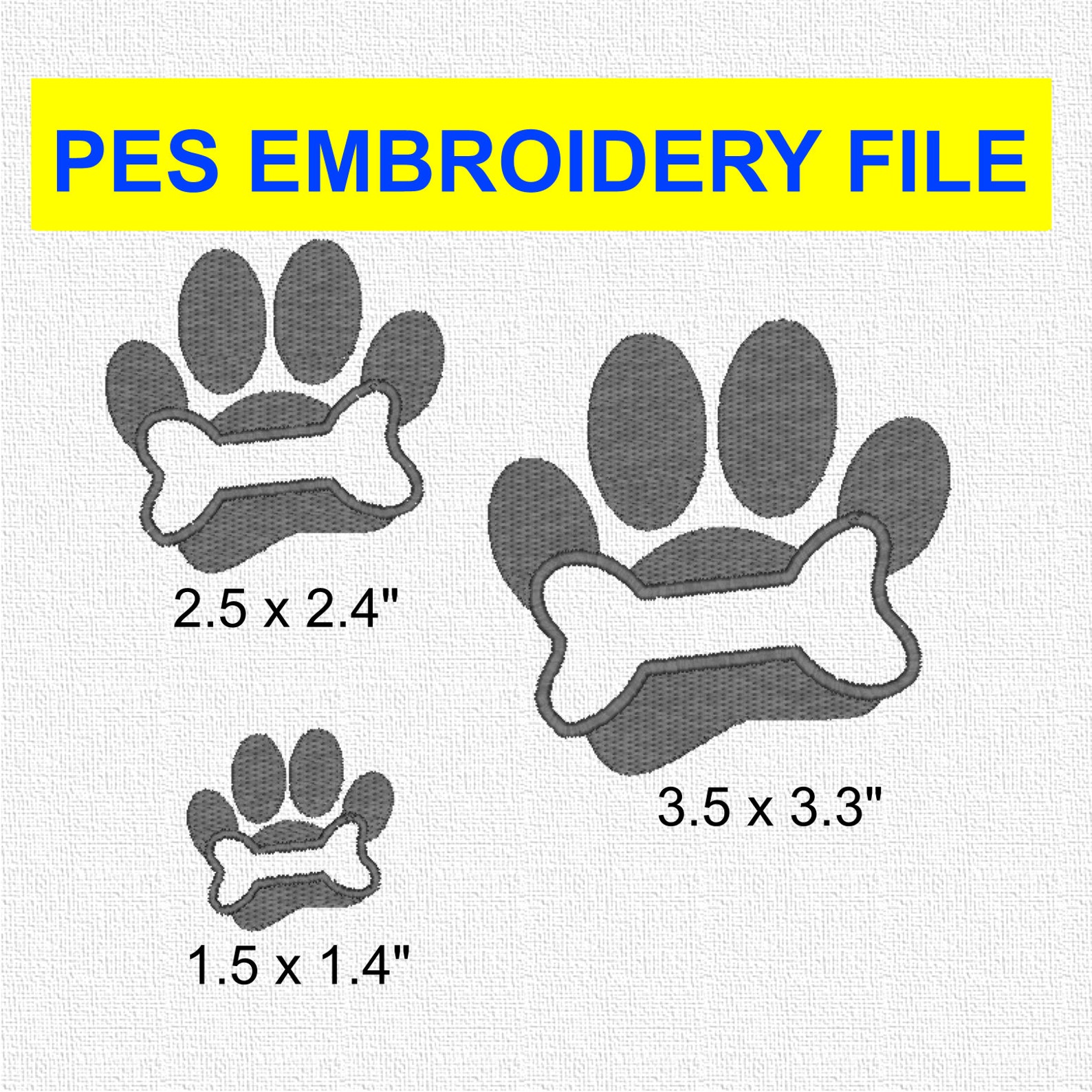 Cartoon Dog Paw Print and Bone Embroidery File 4x4 Inch Hoop - Etsy
