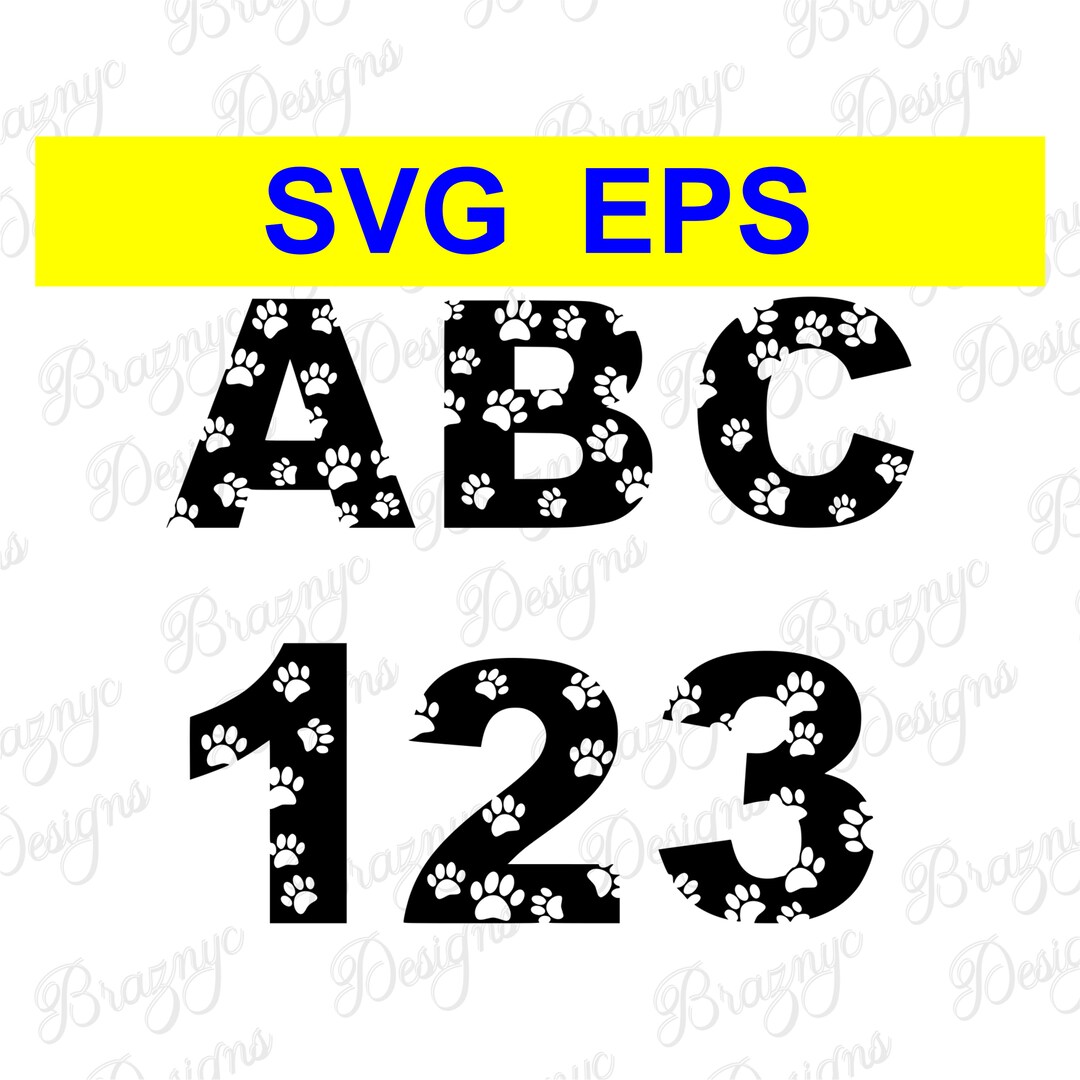Dog Paw Print Letters and Numbers - Vector Alphabet - Lettering for ...