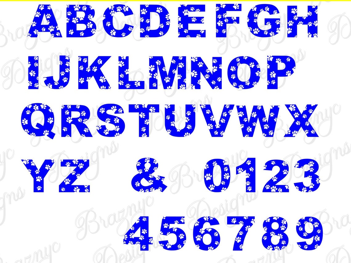 Dog Paw Print Letters and Numbers - Vector Alphabet - Lettering for ...