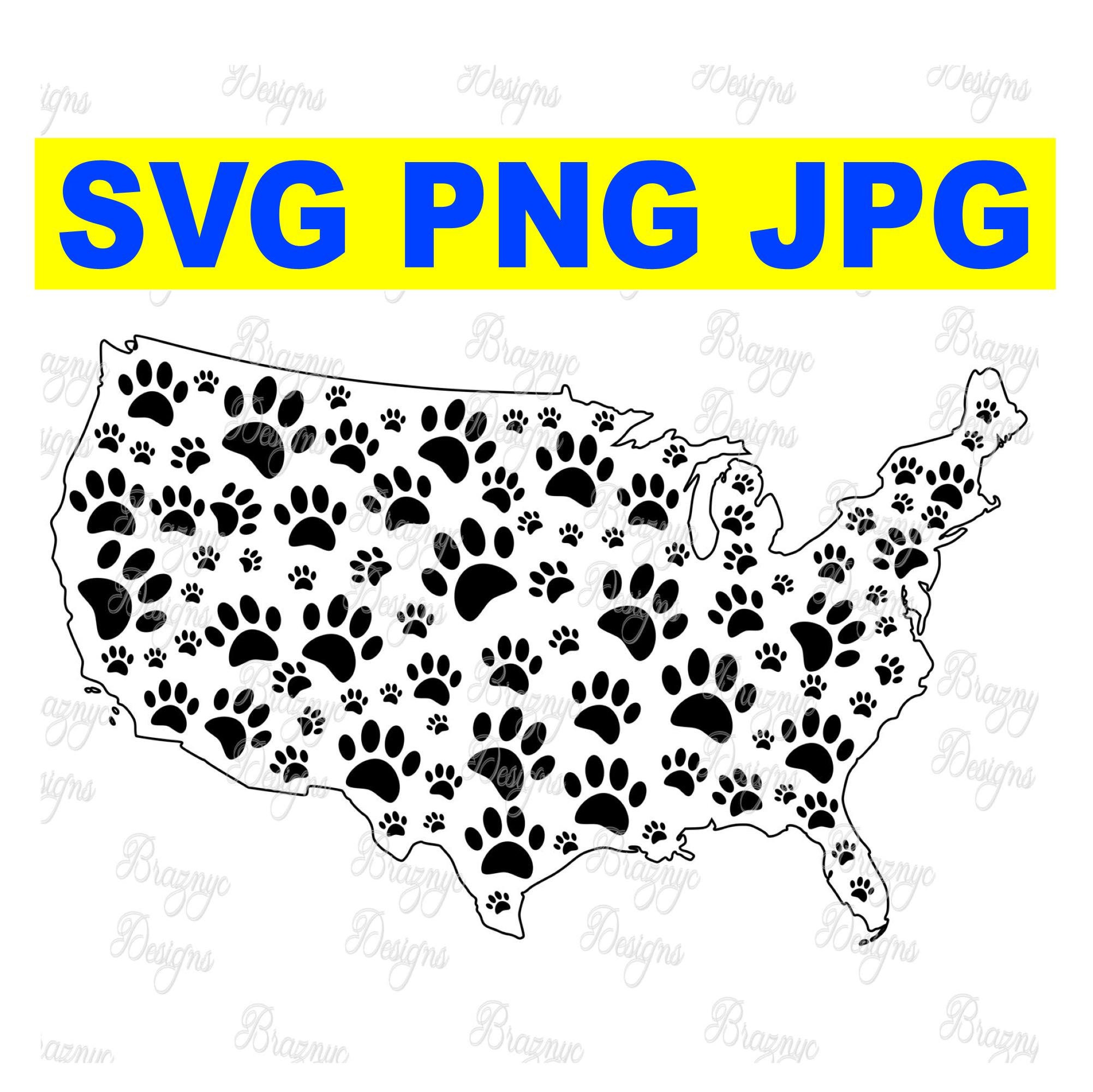 Dog Paw Prints All Over US Map Black White Vector Dog Paw - Etsy