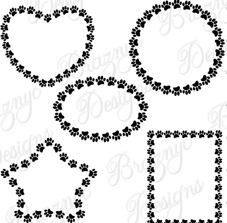 Dog Paw Prints Decorative SVG Borders Round Square Oval | Etsy