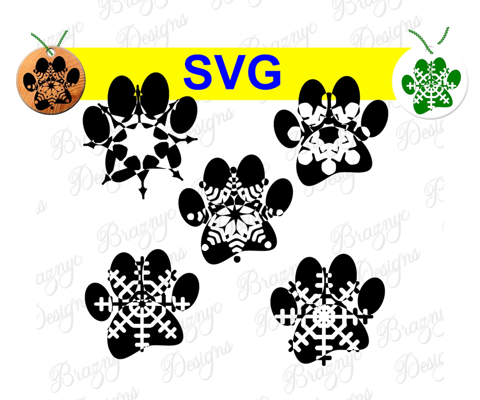 Snow Flake Dog Paw Prints SVG Cut Files for Christmas, Winter Decor ...