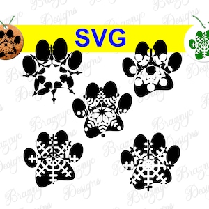 Snow Flake Dog Paw Prints SVG - Cut Files for Christmas, Winter Decor ...