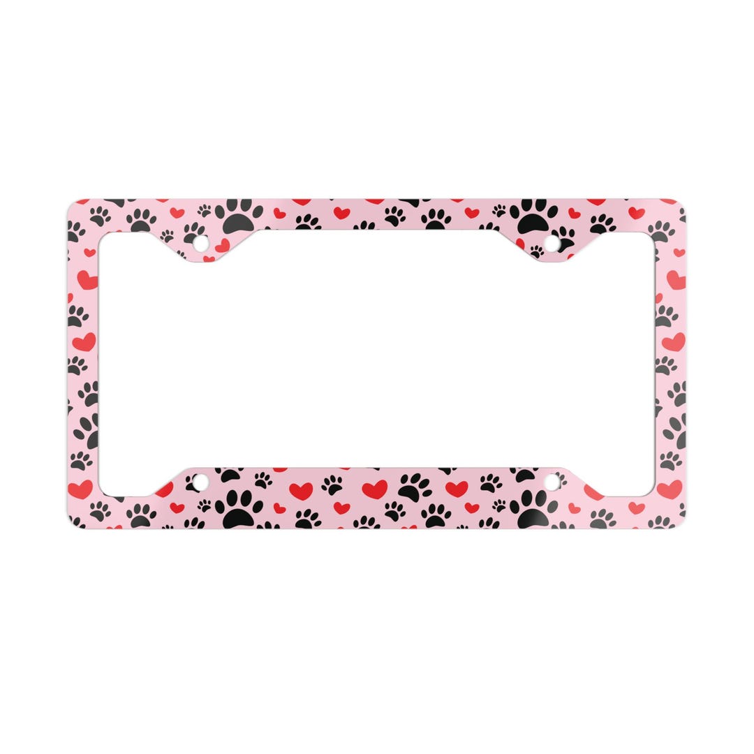 Unique License Plate Frame Dog Lovers Paw and Hearts - Light Pink Metal ...