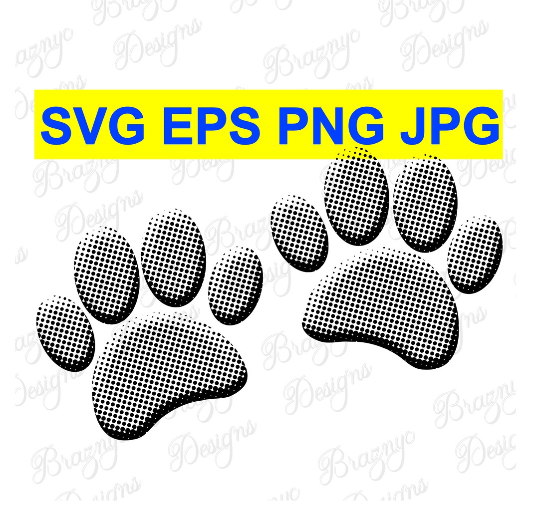 Newsprint Halftones Dog Paw Prints Graphic - Vector Sublimation File ...