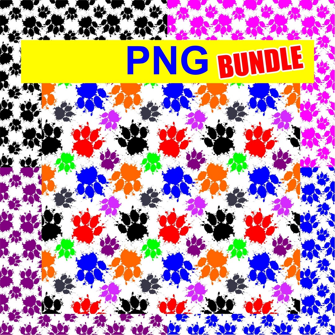 Paint Splatter Dog Paw Print Seamless Animal Pattern Bundle, Paw ...