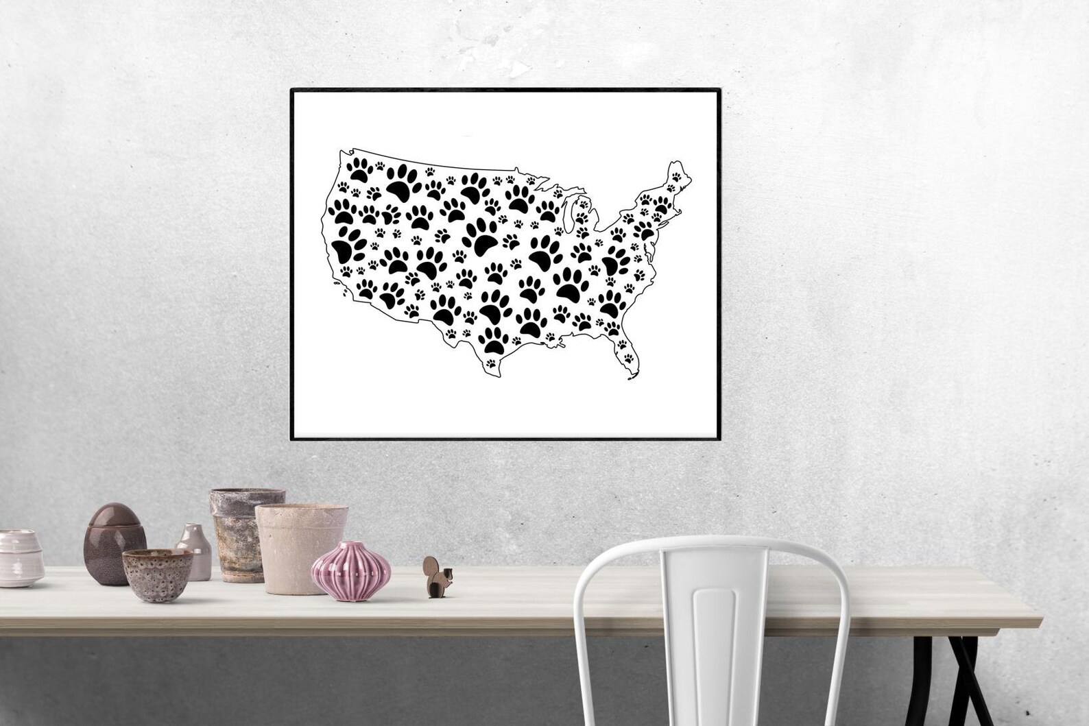 Dog Paw Prints All Over US Map Black White Vector Dog Paw - Etsy