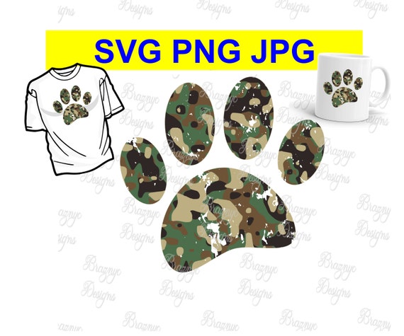 Distressed Camo Dog Paw Print Vector Dog Paw Drawing for T | Etsy