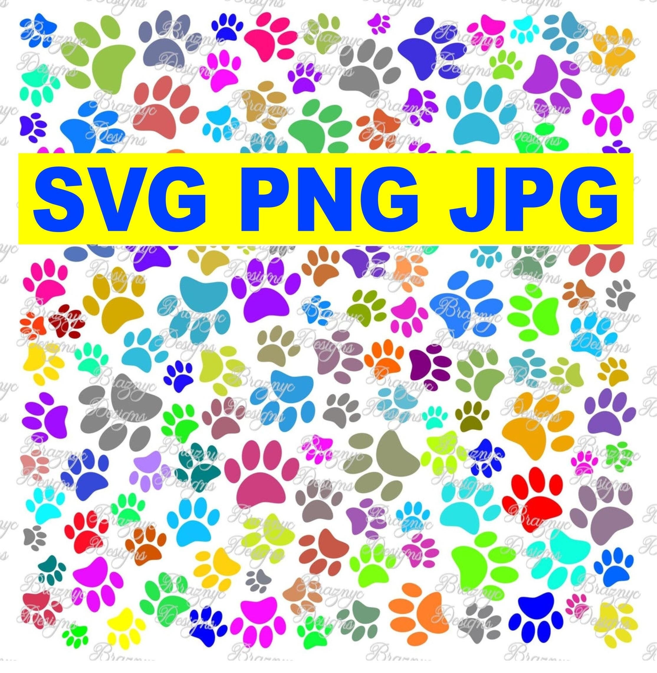Colorful Dog Paw Print Pattern on White Background Instant - Etsy