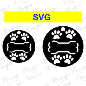 Round Pet ID Tag SVG With Bone and Dog Paw Prints - for DIY Projects ...