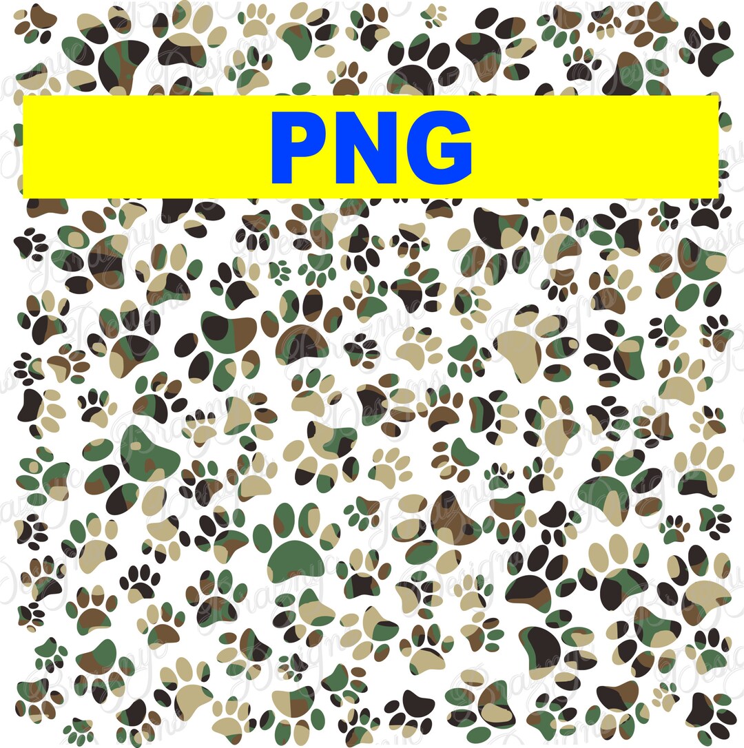 Camo Pattern Dog Paw Prints - Cartoon Style Design for Sublimation and ...