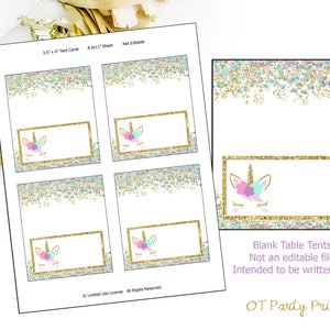 INSTANT DOWNLOAD Unicorn Face Table Tents Printable Food Labels Unicorn ...