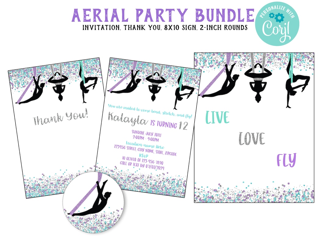 Aerial Silks Yoga Birthday Party Digital Invitation Yoga Invitation ...