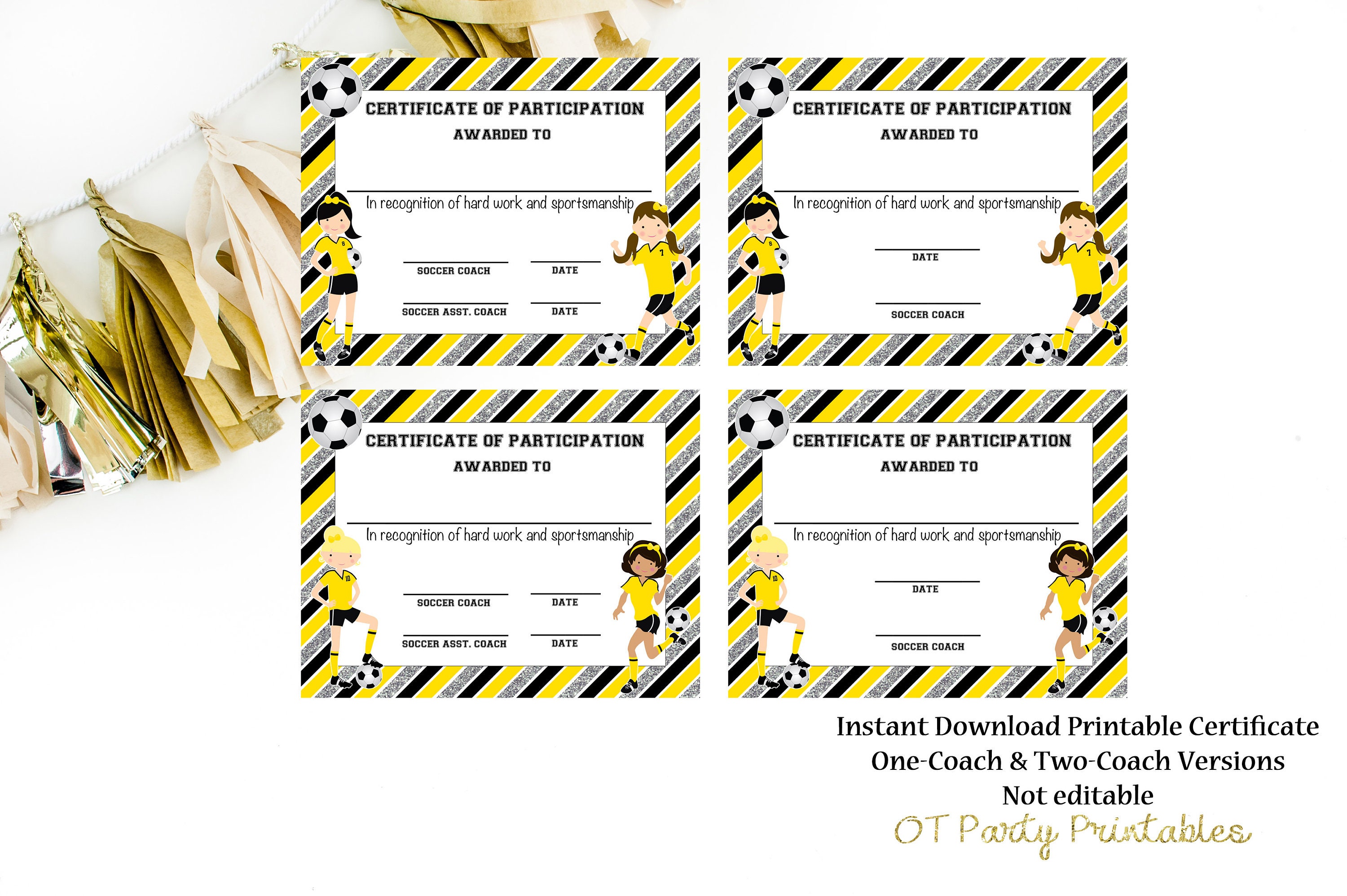 INSTANT DOWNLOAD Soccer Certificate of Participation Soccer Award Print ...