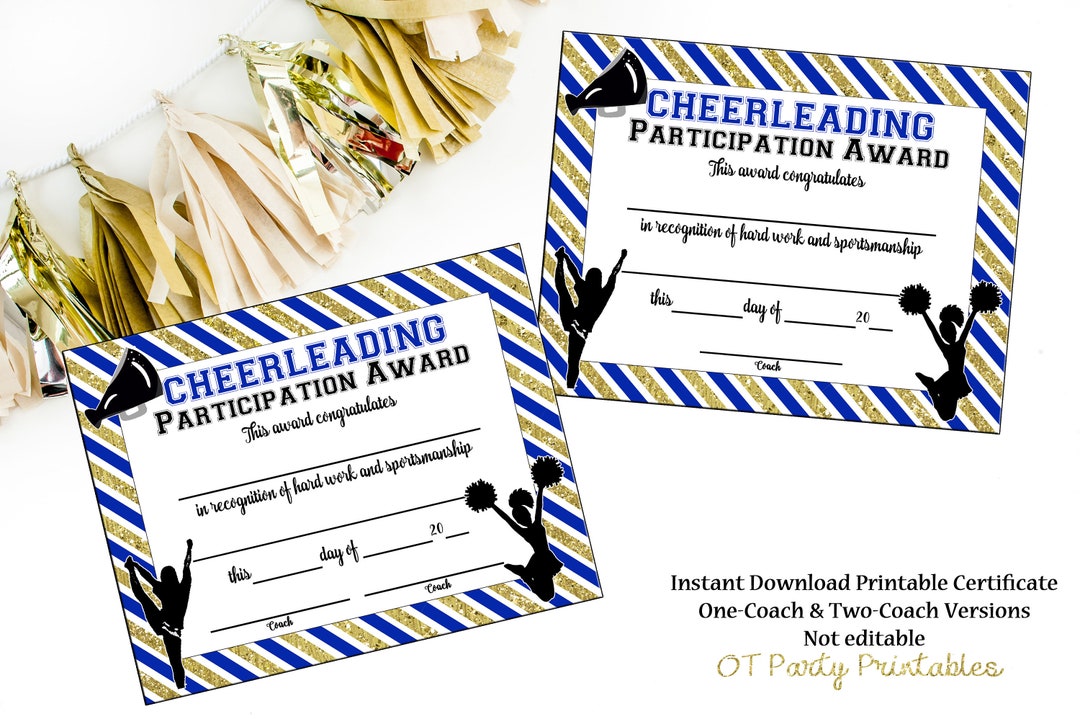 INSTANT DOWNLOAD Cheerleading Certificate Cheerleading Award ...