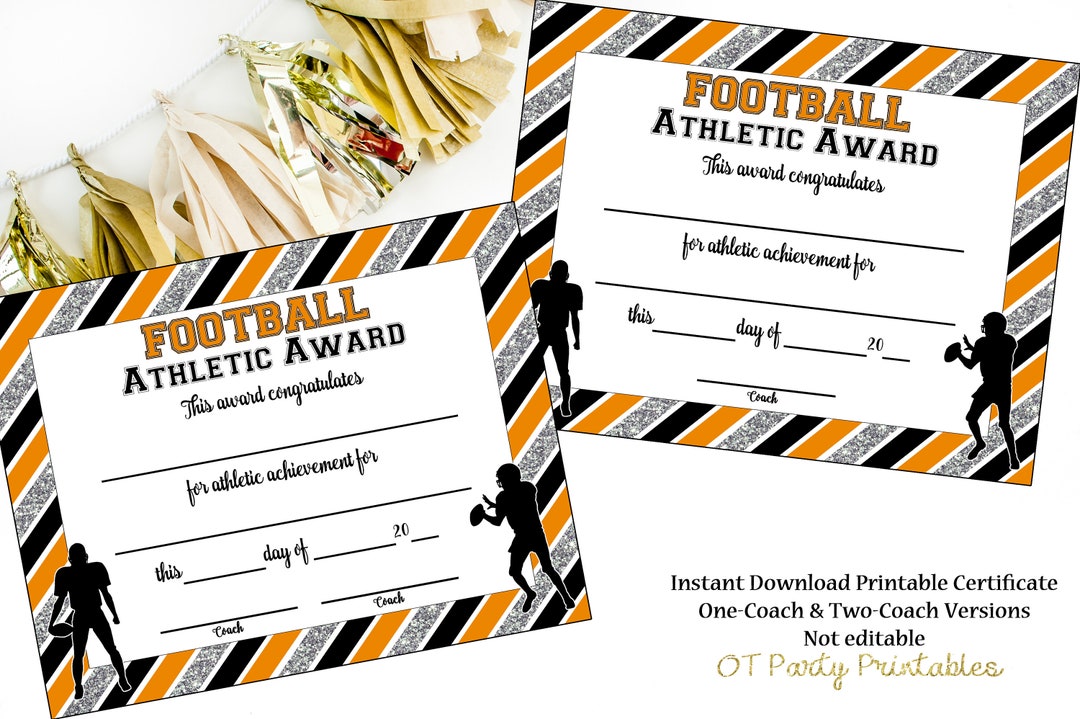 INSTANT DOWNLOAD Football Certificate Football Award Football Printable ...