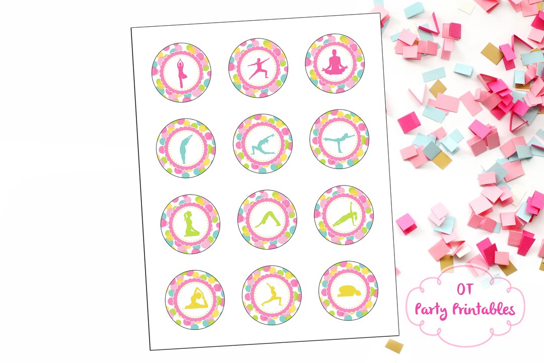 INSTANT DOWNLOAD Yoga 2 Inch Round Labels Yoga Birthday Party Yoga ...