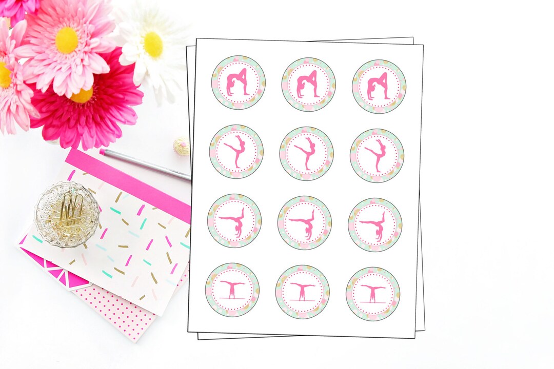 Gymnastics Party Printables 2 Inch Round Gymnastics Labels YOU PRINT ...
