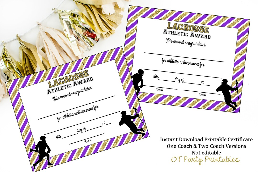 INSTANT DOWNLOAD Lacrosse Certificate LAX Award Lacrosse Printable Male ...