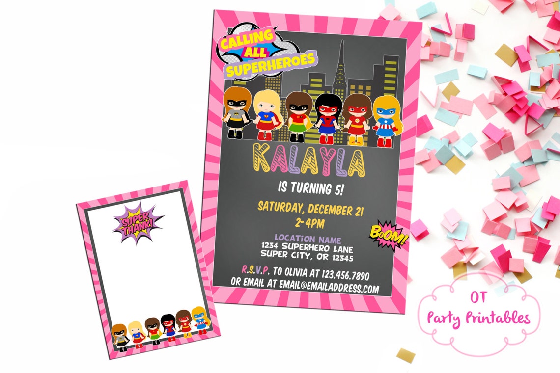 Girl Superhero Invitation Superhero Invite Superhero | Etsy