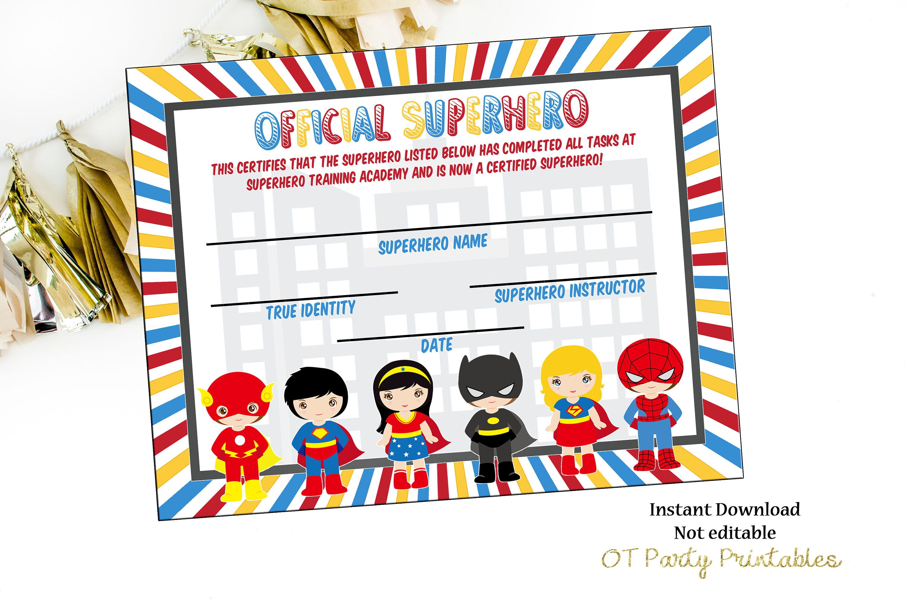 INSTANT DOWNLOAD Superhero Certificate Superhero - Etsy Ireland