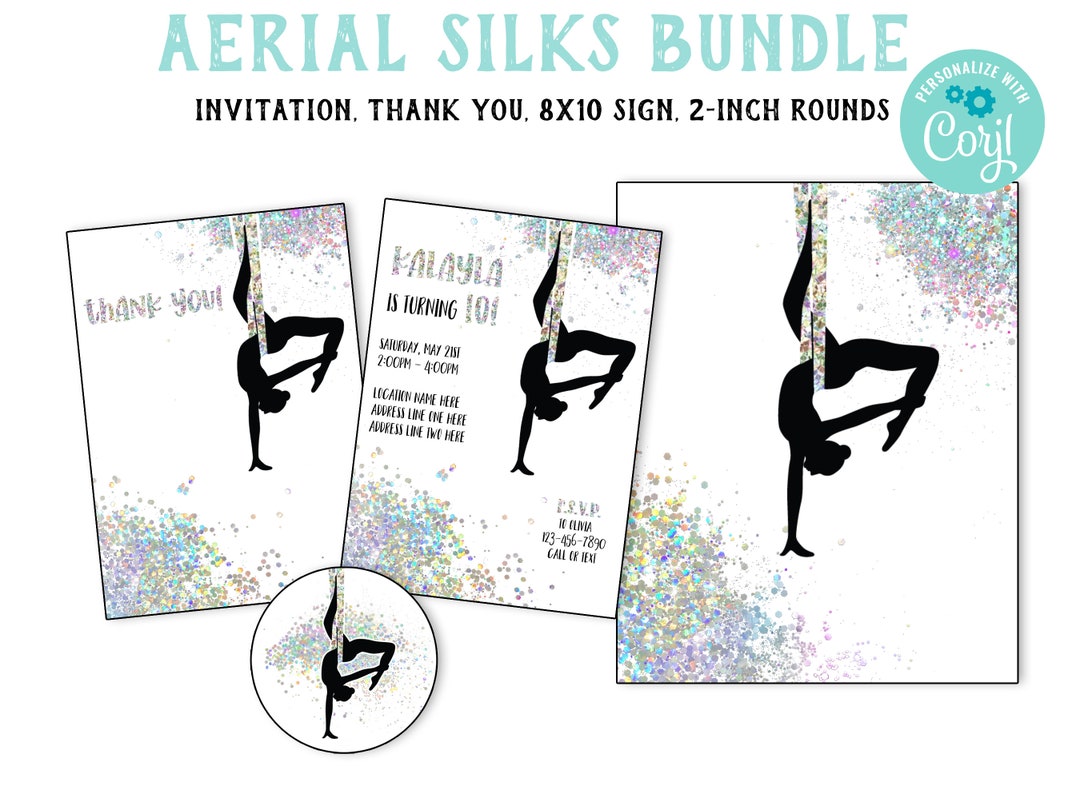 Editable Aerial Silks Birthday Party Digital Invitation Aerial